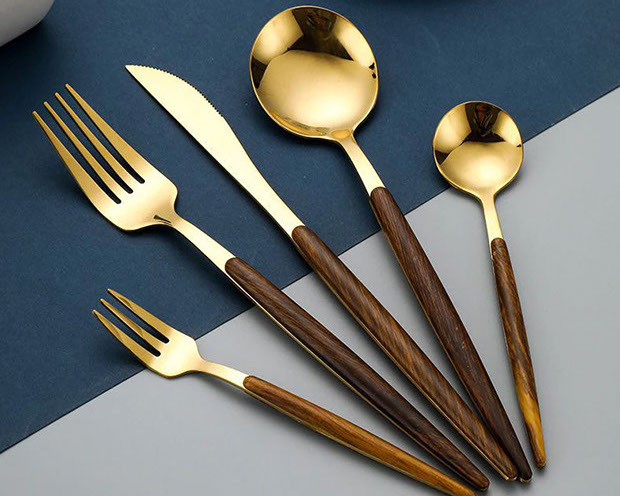 Besteck in Gold für Hochzeit mieten, goldenes Besteck leihen